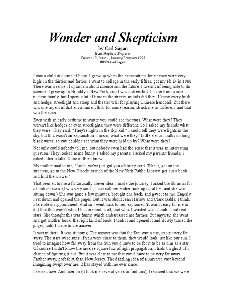 Carl Sagan - Wonder and Skepticism | PDF | Applied And Interdisciplinary Physics | Physical ...