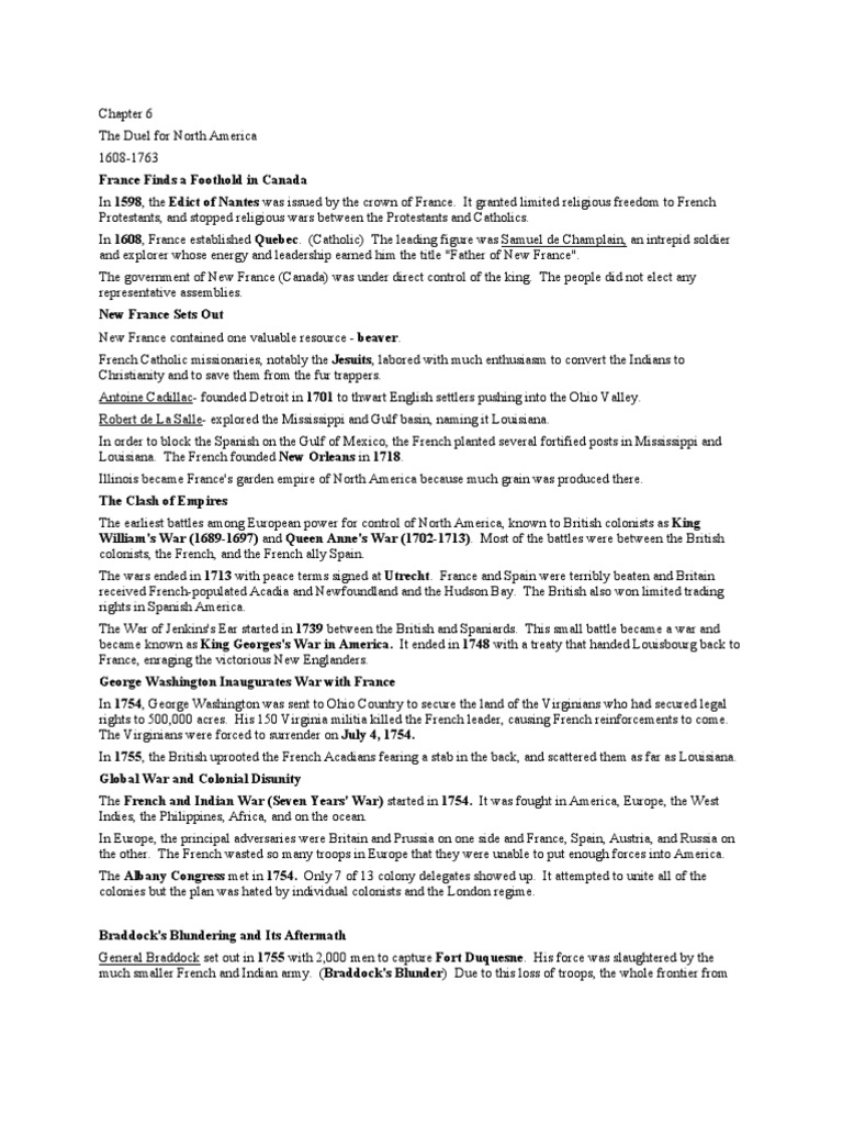 AP US History Chapter 6,7 and 8 Test Review | PDF | New France | United ...