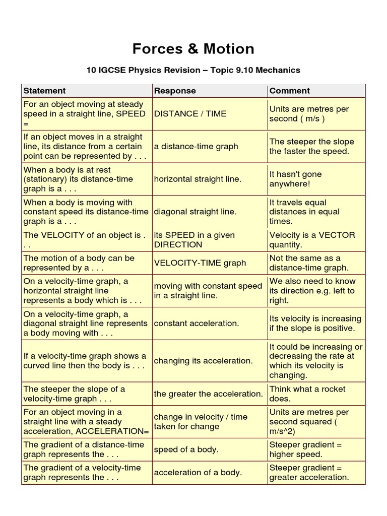 10 IGCSE Physics Study Stack - Forces & Motion | PDF | Acceleration | Force