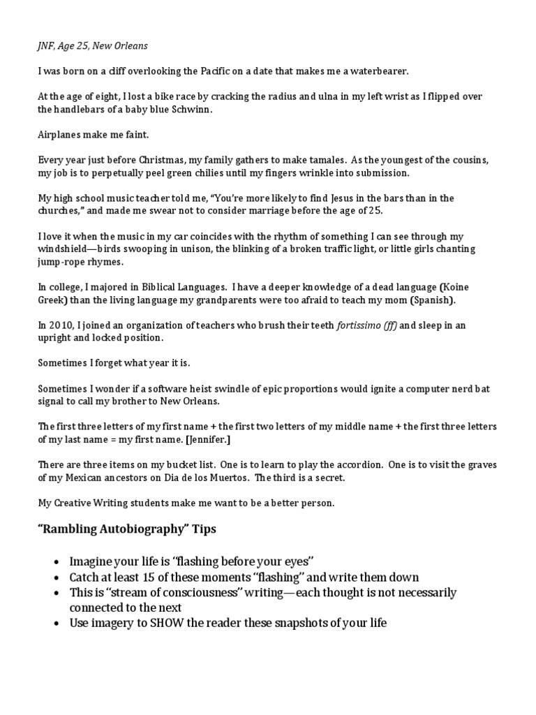 Rambling Autobiography Example | PDF