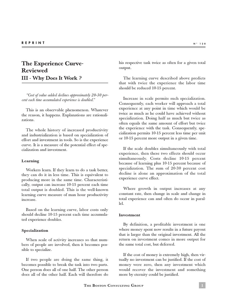 BCG The Experience Curve LLL Why Does It Work Jan 73 tcm80-13907 PDF ...