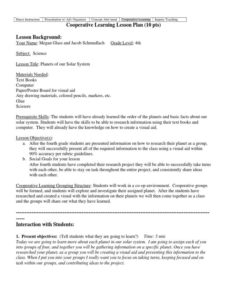 Cooperative Lesson Plan | PDF | Lesson Plan | Cognitive Science