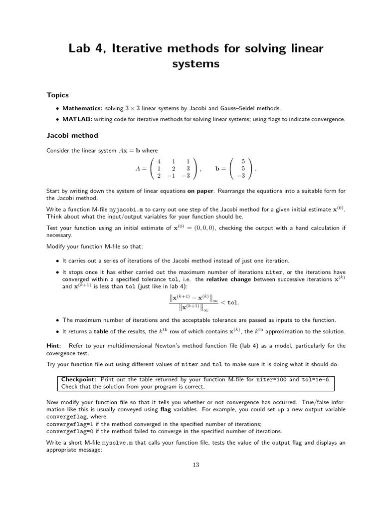 Lab 4 | PDF | System Of Linear Equations | Numerical Analysis