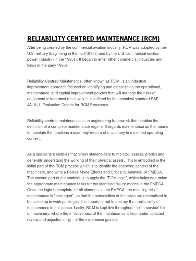 Reliability Centred Maintenance | PDF | Business | Manufacturing And Engineering