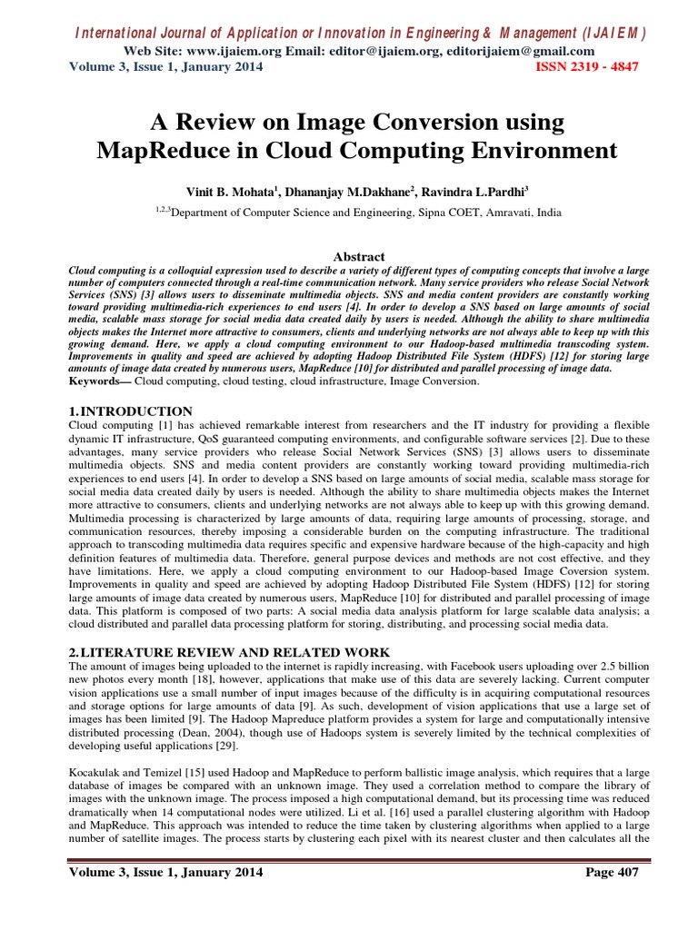 A Review On Image Conversion Using Mapreduce in Cloud Computing Environment | PDF | Map Reduce ...