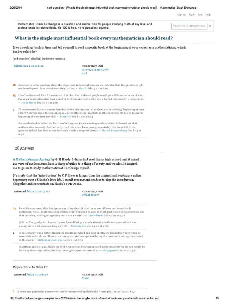 Soft Question - What Is The Single Most Influential Book Every ...