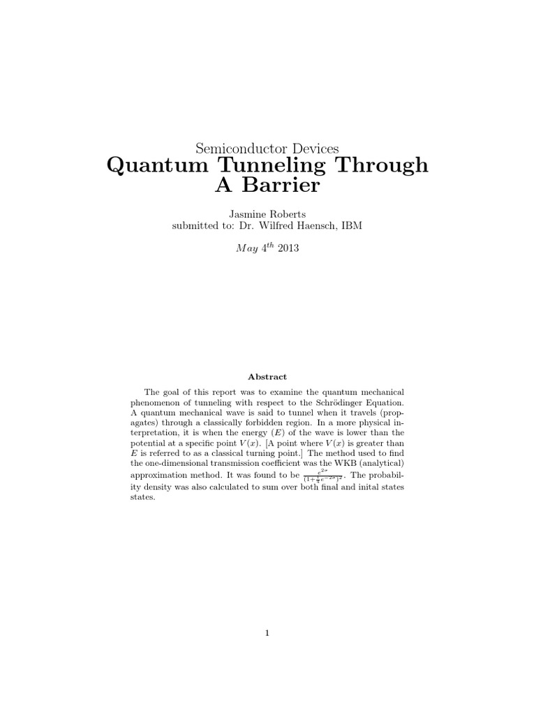 Quantum Tunneling Through A Barrier | PDF | Quantum Tunnelling | Wave Function