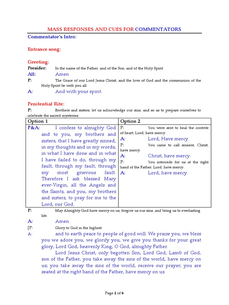 Mass Responses for Commentators | PDF | God The Father | Mass (Liturgy)