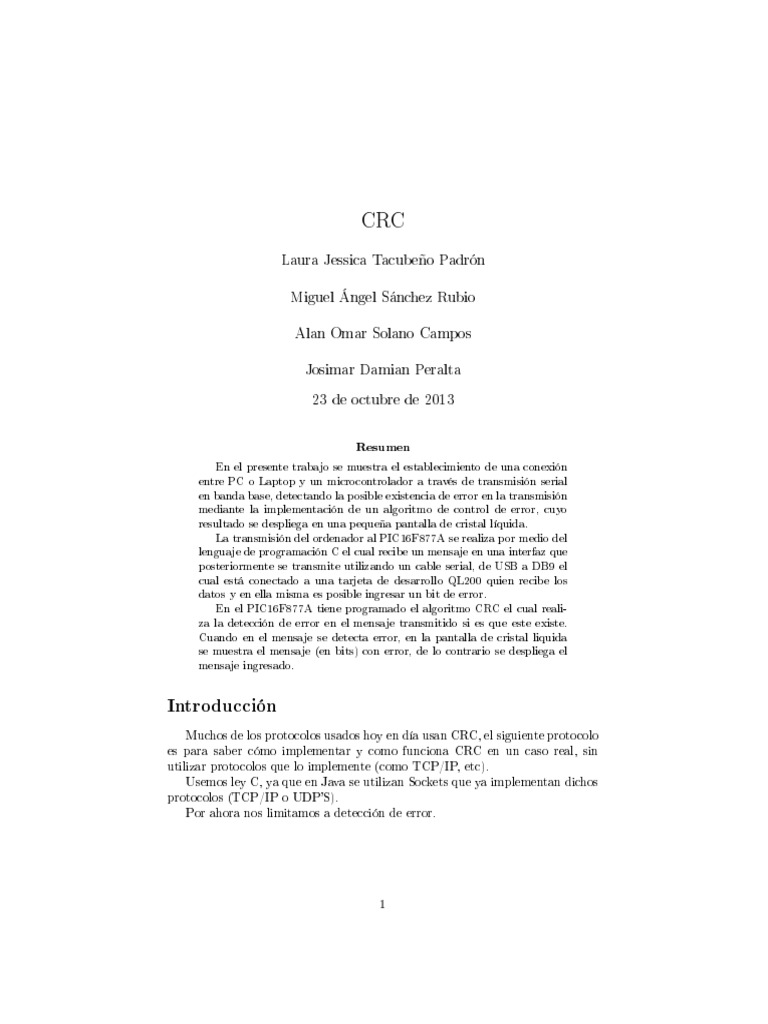 CRC | PDF | Protocolo de Control de Transmisión | Poco