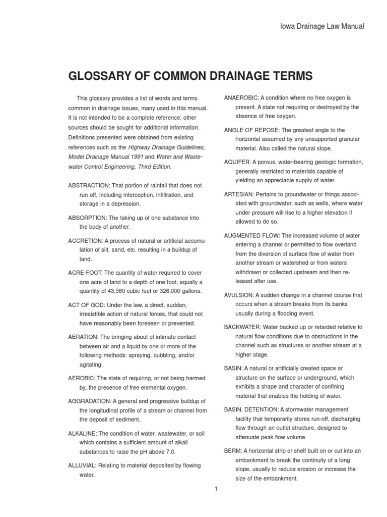 Glossary of Drainage Terms | PDF | Groundwater | Flood