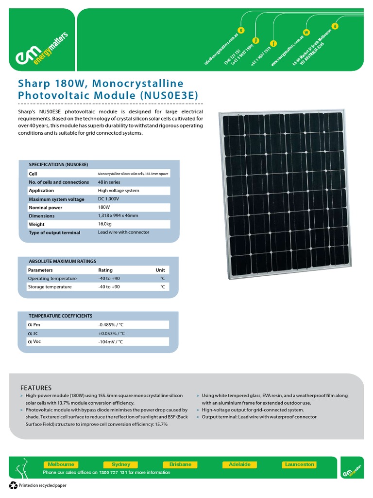 Sharp Nus0e3e | Solar Panel | Photovoltaics