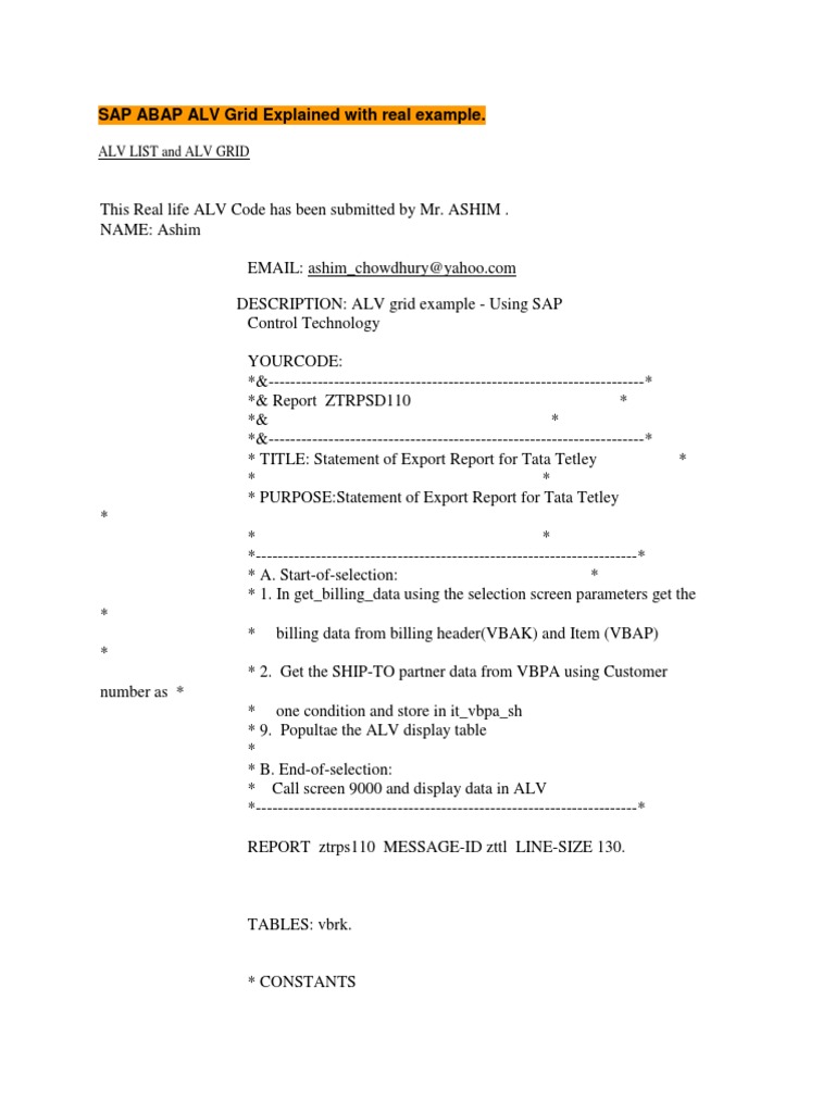 Sap Abap Alv Grid Explained With Real Example Pdf Computer Programming Computing