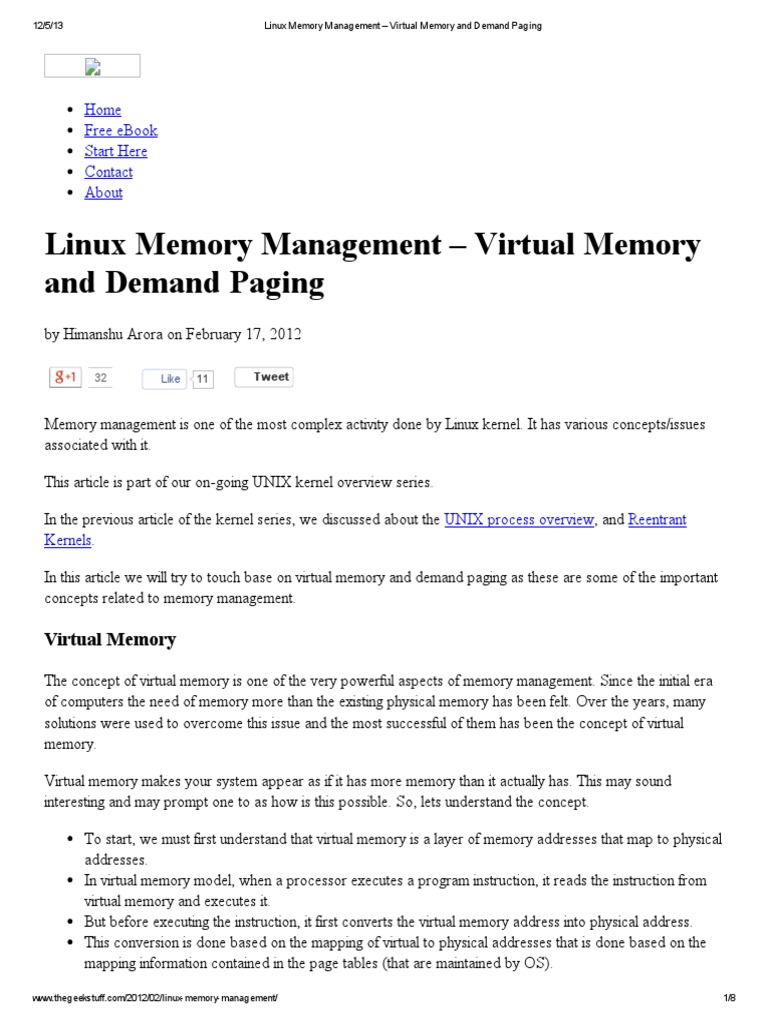 Linux Memory Management - Virtual Memory and Demand Paging | PDF ...