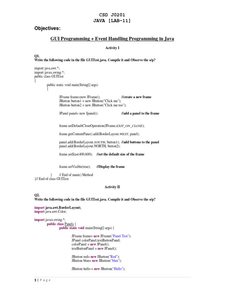 Java GUI & Event Handling Lab | PDF
