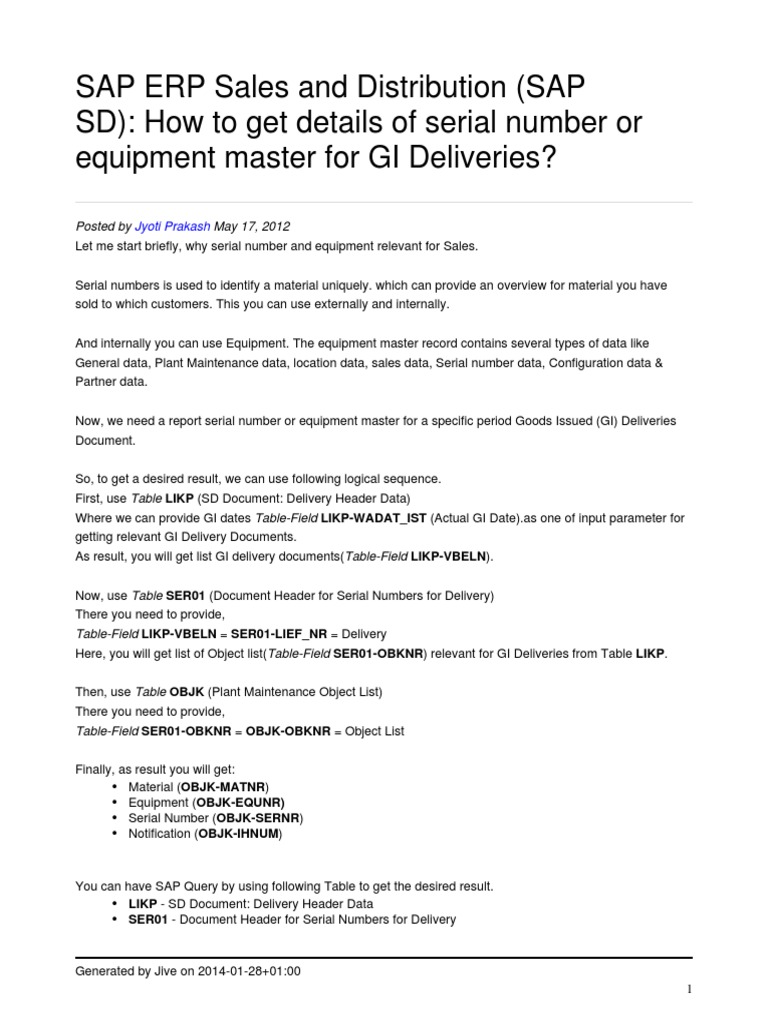 How To Get Details of Serial Number or Equipment Master For Gi Relevant ...