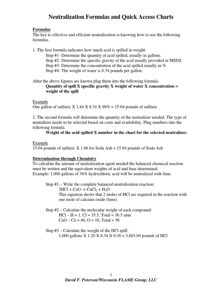 Neutralization Formulas & Quick Access Charts | PDF | Sodium Carbonate ...