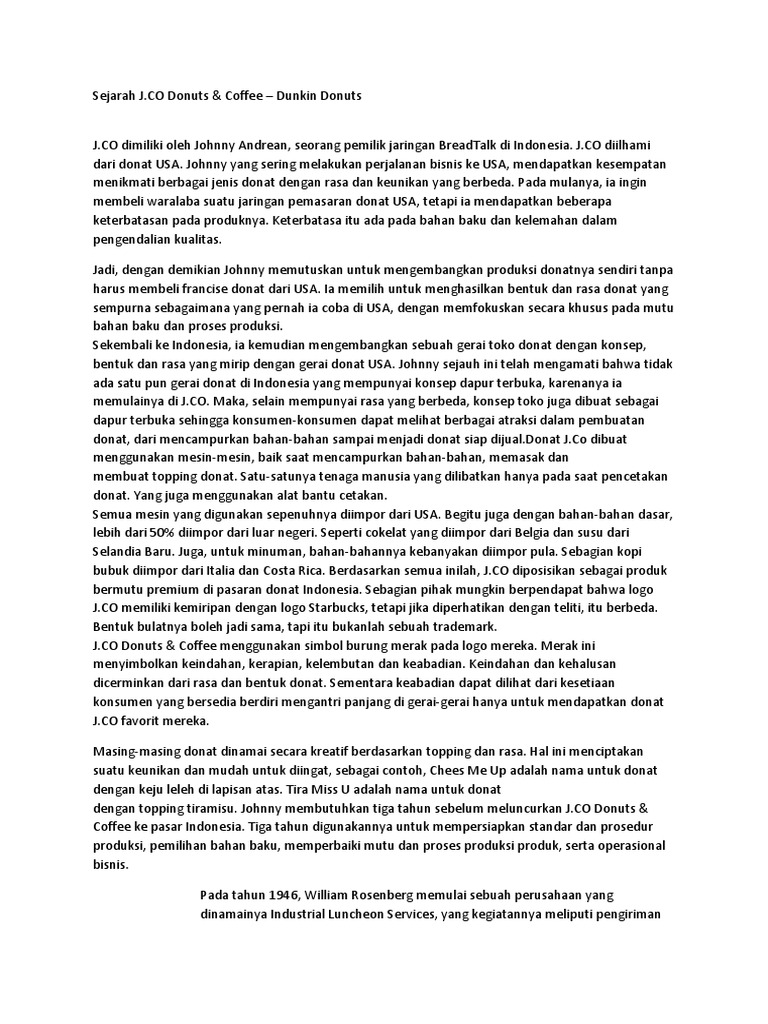 Sejarah dan SWOT J.CO vs Dunkin' | PDF | Ilmu Sosial