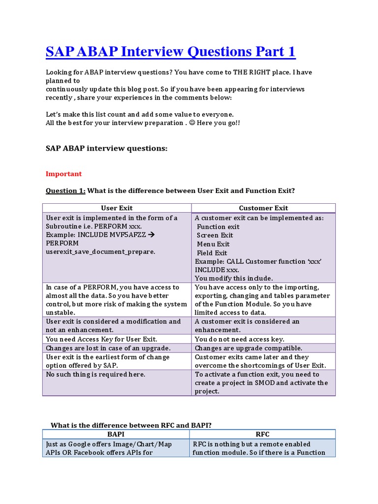Sap Abap Interview Questions Part 1 Pdf Computing Computer Programming 3400