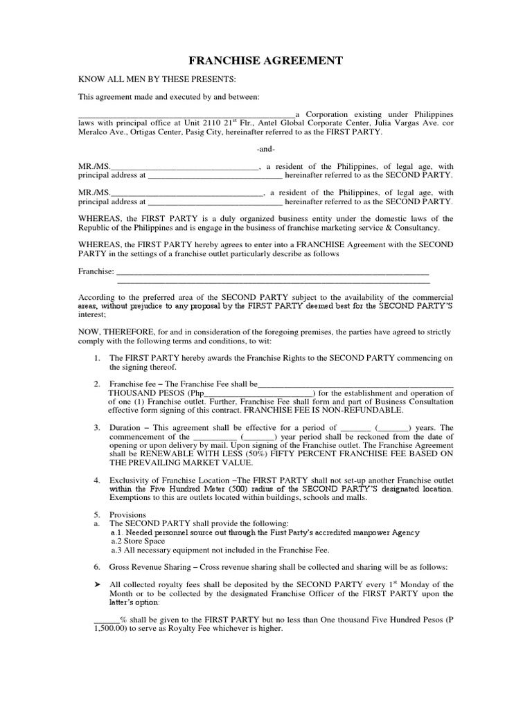 Franchise Agreement | Franchising | Royalty Payment