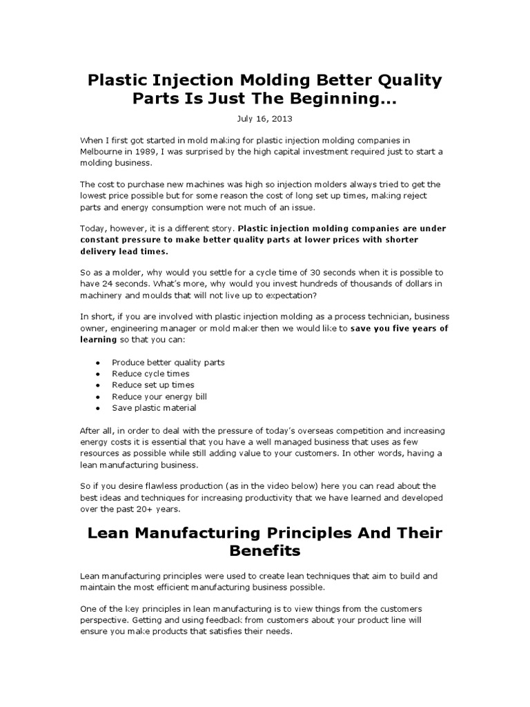 Plastic Injection Molding Better Quality Parts Is Just The Beginning ...