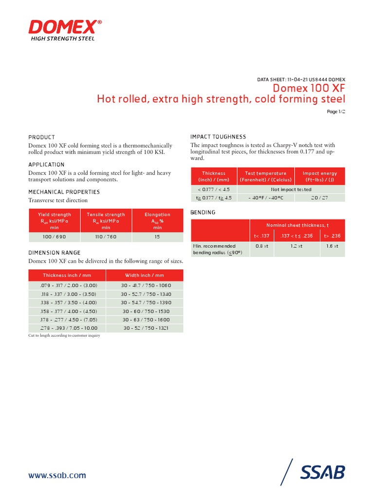 Domex 100 XF Data Sheet | Welding | Metals