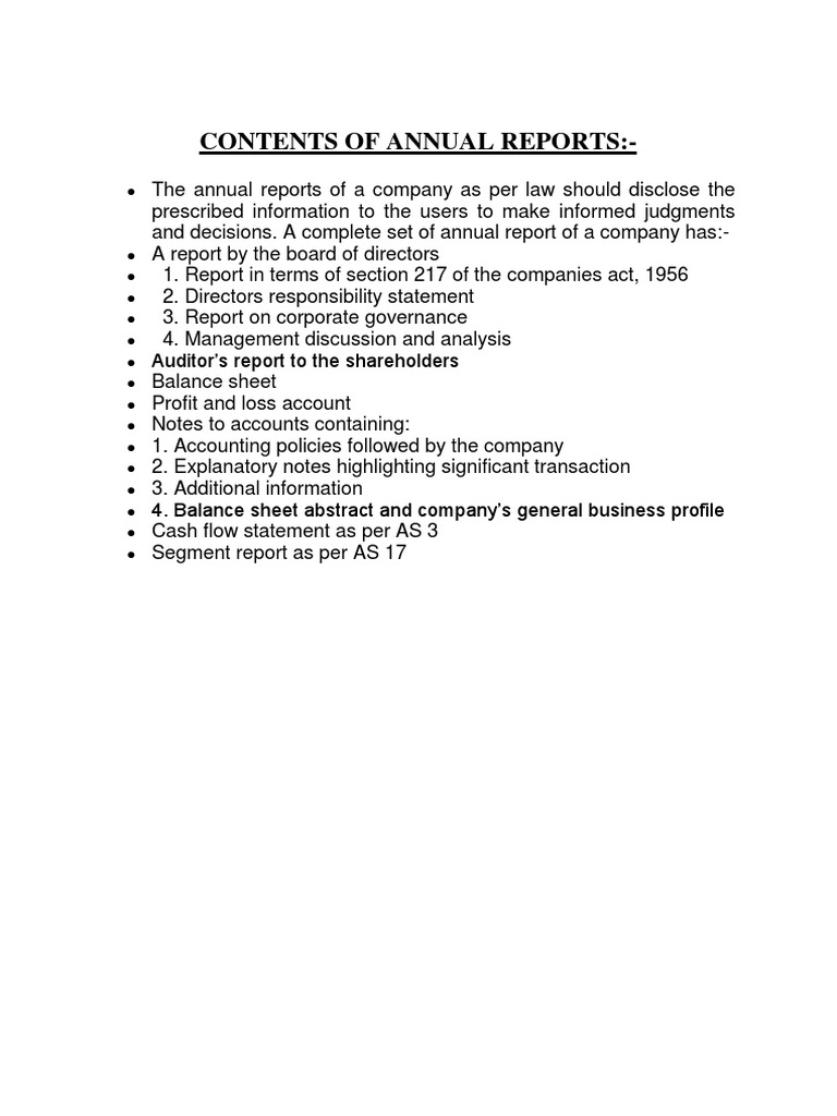 Contents of Annual Reports | PDF