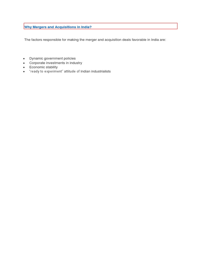 Mergers & Acquisitions in India Explained | PDF | Law