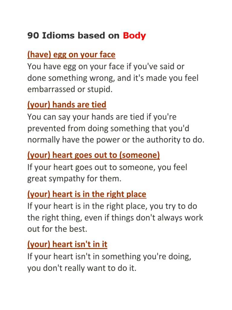 A Compendium of 90 Common Idioms Referencing the Human Body | PDF ...