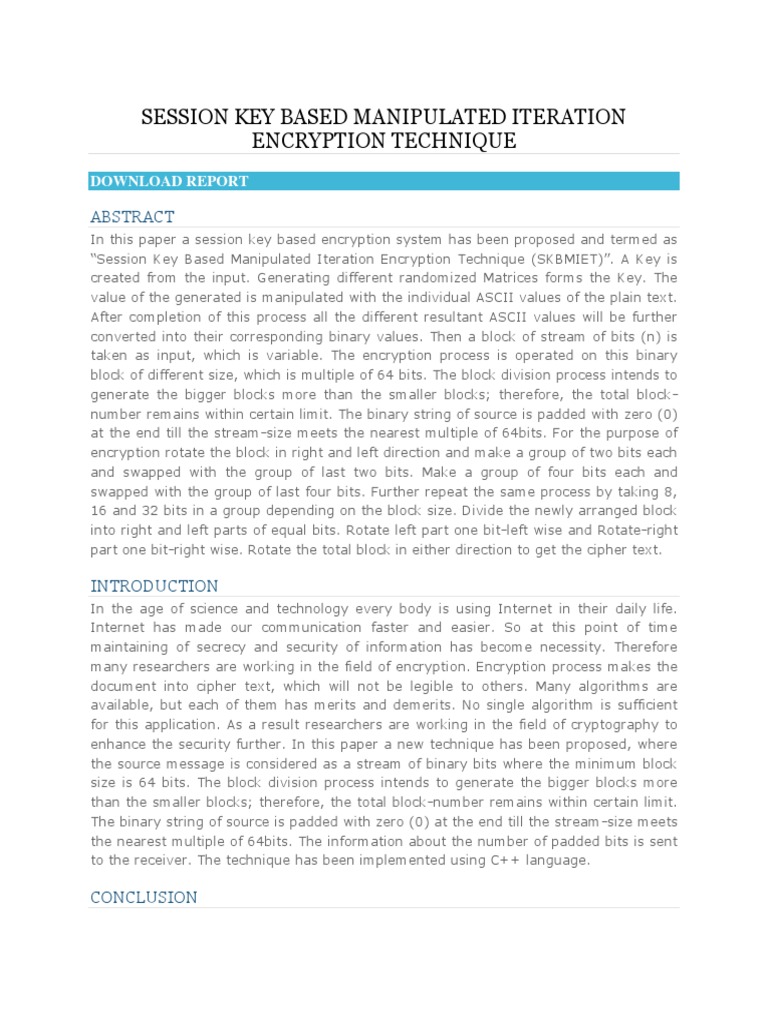 Session Key Based Manipulated Iteration Encryption Technique | PDF | Cryptography | Information ...