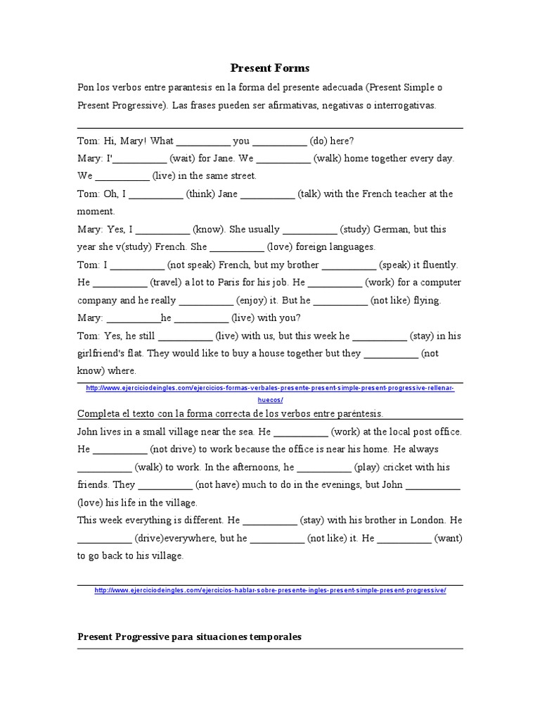 Present Forms: Present Progressive para Situaciones Temporales | PDF ...