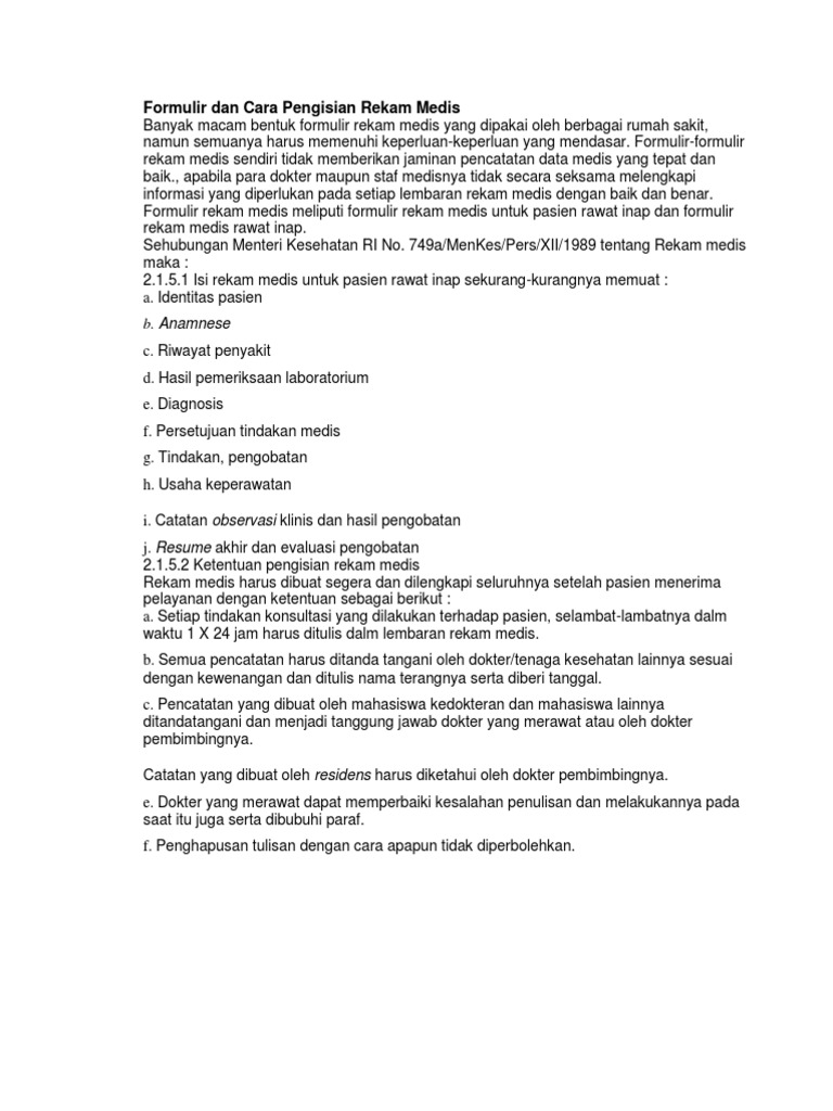 Formulir Dan Cara Pengisian Rekam Medis | PDF