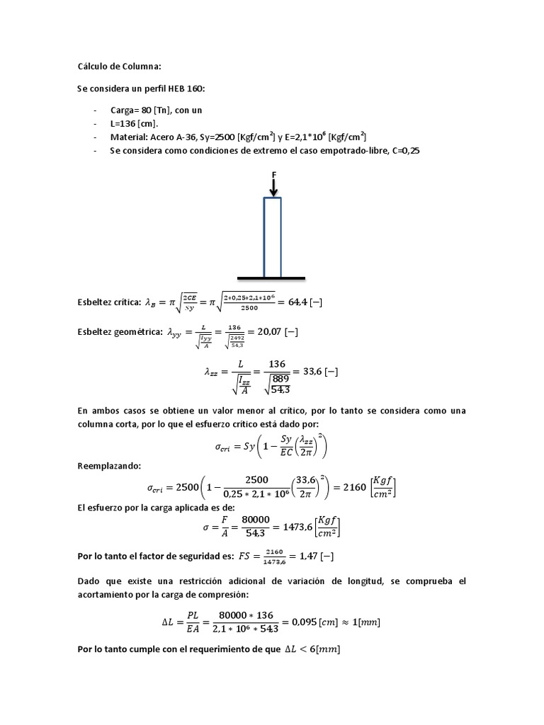 Cálculo de Columna HEB 160 | PDF | Ingeniería | Física Aplicada e ...