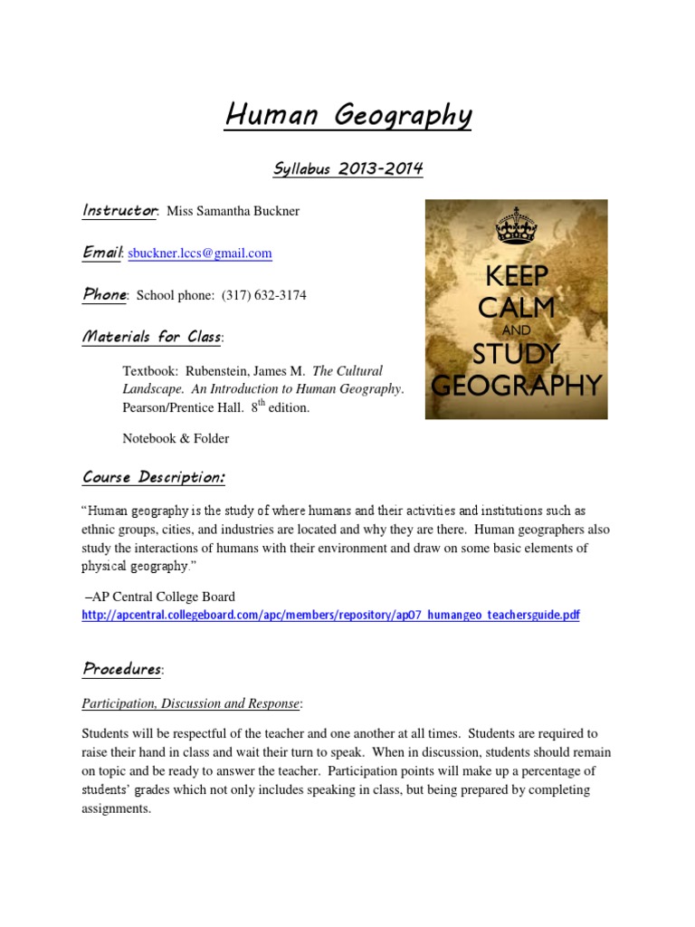 Human Geography Syllabus 2013-2014 | PDF | Academic Dishonesty | Homework