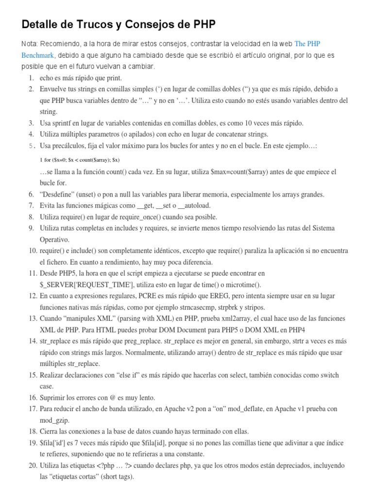 Detalle de Trucos y Consejos de PHP PDF | PDF | Comillas | Php