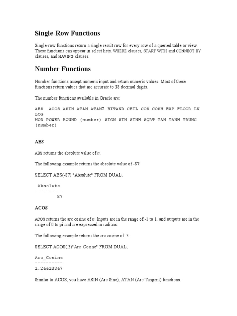 Single-Row Functions: Where Start With Connect BY Having | PDF ... Single-Row Functions: Where Start With Connect BY Having | PDF ...