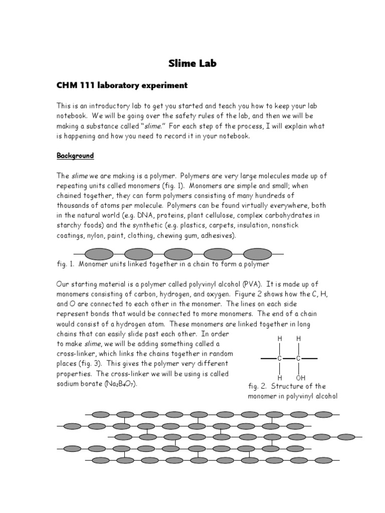 Slime Lab: CHM 111 Laboratory Experiment | PDF | Monomer | Polymers