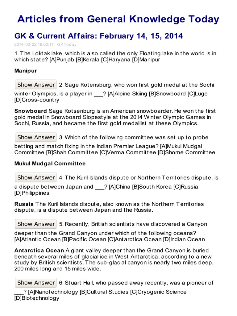 General Knowledge Today | PDF | Sports