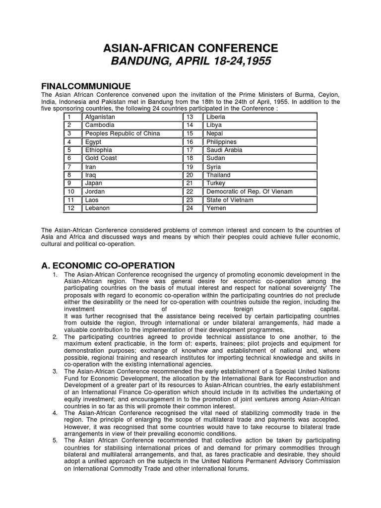 Asian-African Conference: BANDUNG, APRIL 18-24,1955 | PDF | Nuclear ...