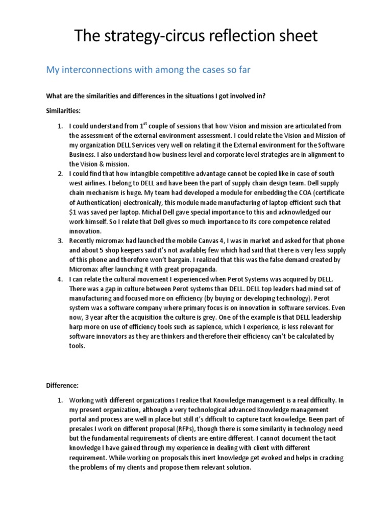 Strategy Reflection Sheet by Vikas, IIM Lucknow | PDF | Strategic ...