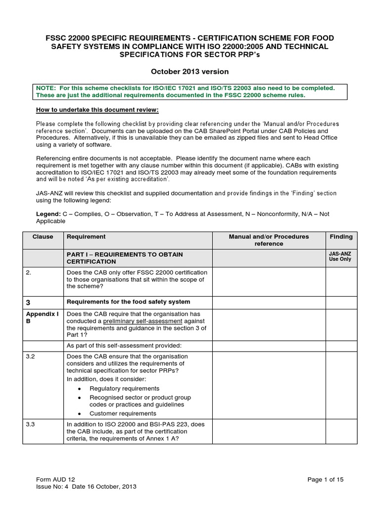 FSSC 22000 Audit template | Packaging And Labeling | Audit