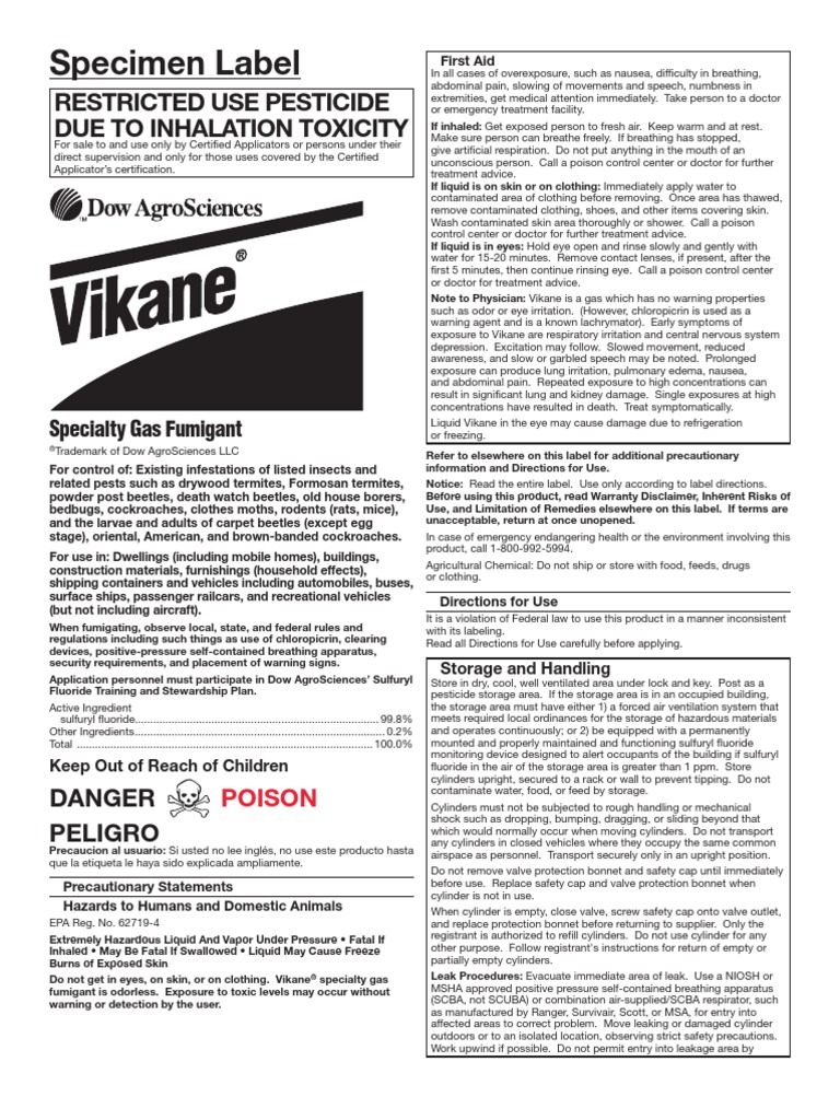 Fumigation Part 2 2014 Vikane Label | PDF | Refrigerator | Hvac