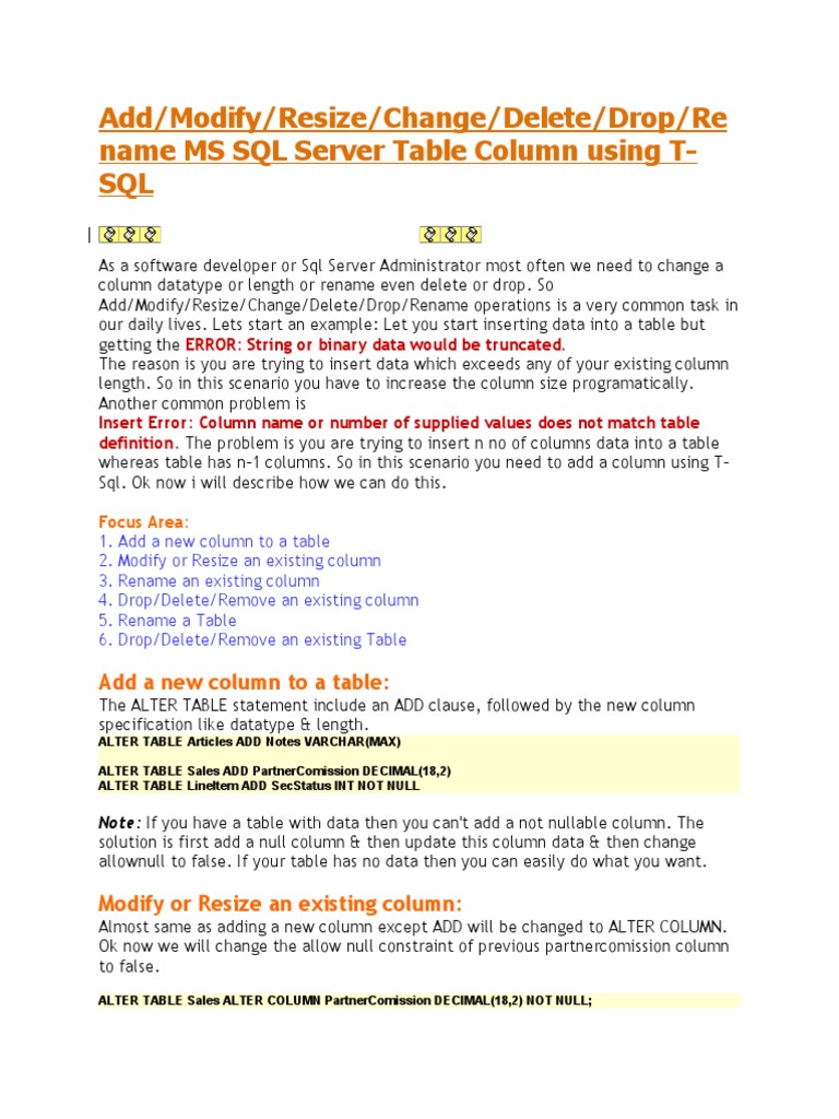 Add/Modify/Resize/Change/Delete/Drop/Re Name MS SQL Server Table Column ...