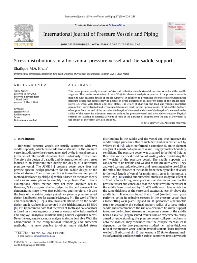 Stress Analysis of Pressure Vessel Saddles | PDF | Science & Mathematics