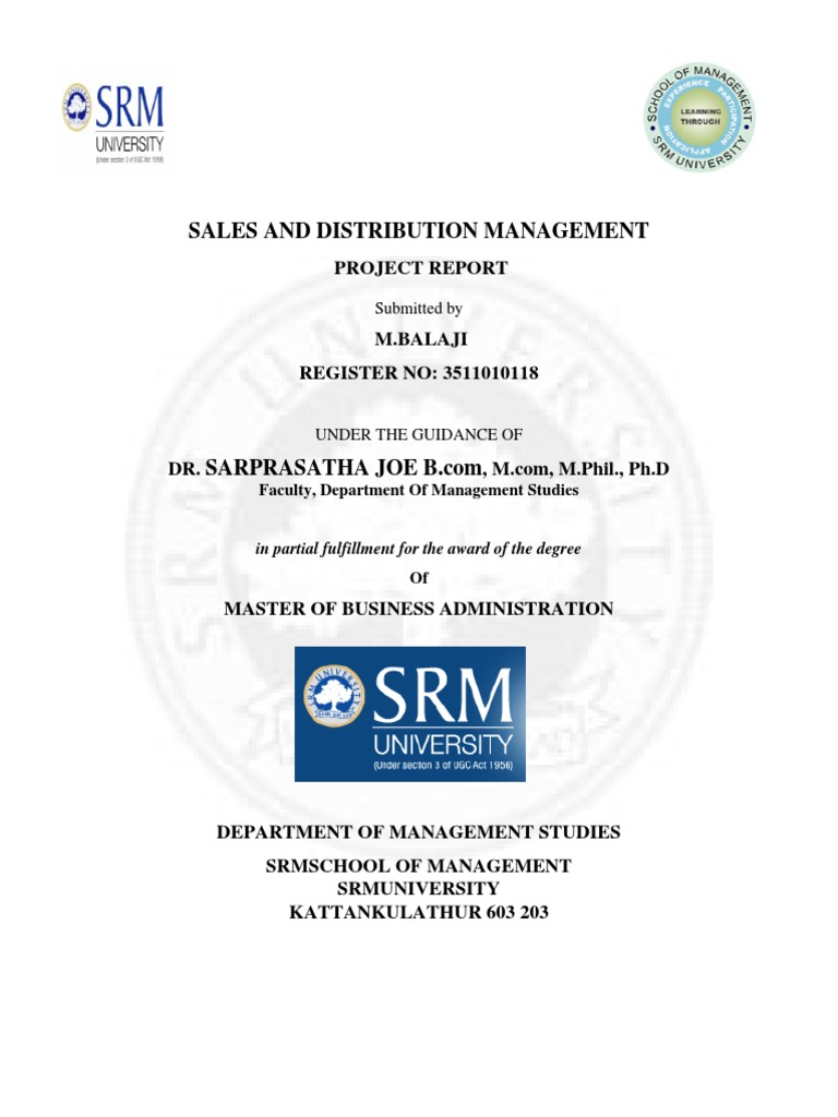 Sales and Distribution Management: Project Report | Download Free PDF ...