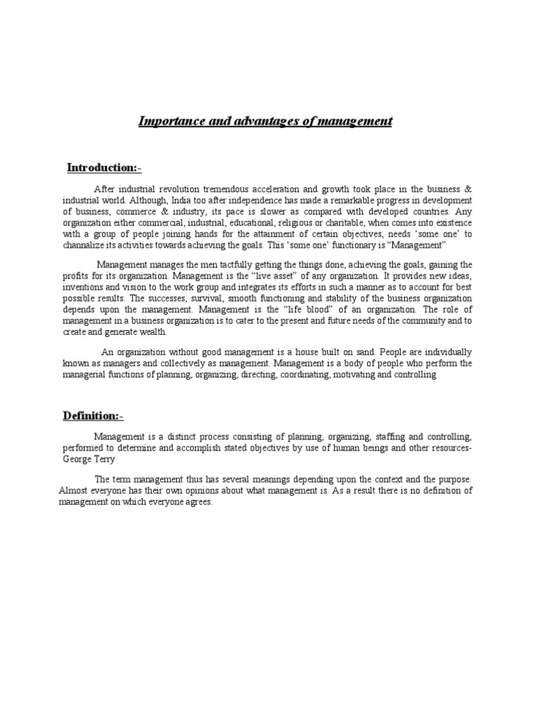 Importance and Benefits of Management | PDF | Goal | Employment