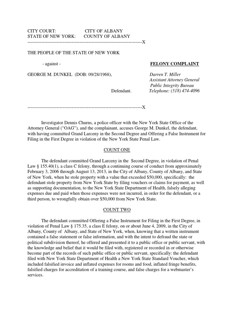 Dunkel Felony Complaint | PDF | Pediatrics | Voucher