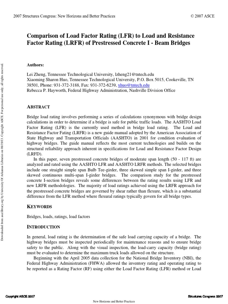 Comparison of Load Factor Rating (LFR) To Load and Resistance Factor ...