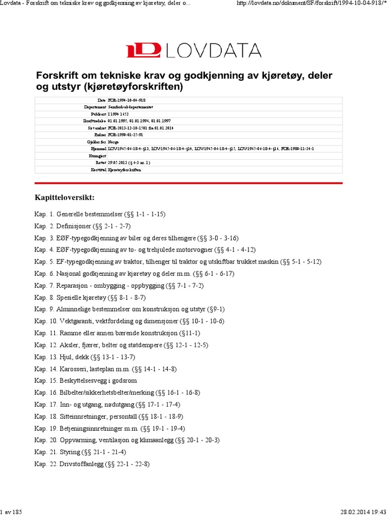 Lovdata (NOR) - Forskrift Om Tekniske Krav Og Godkjenning Av Kjøretøy, Deler Og Utstyr ...