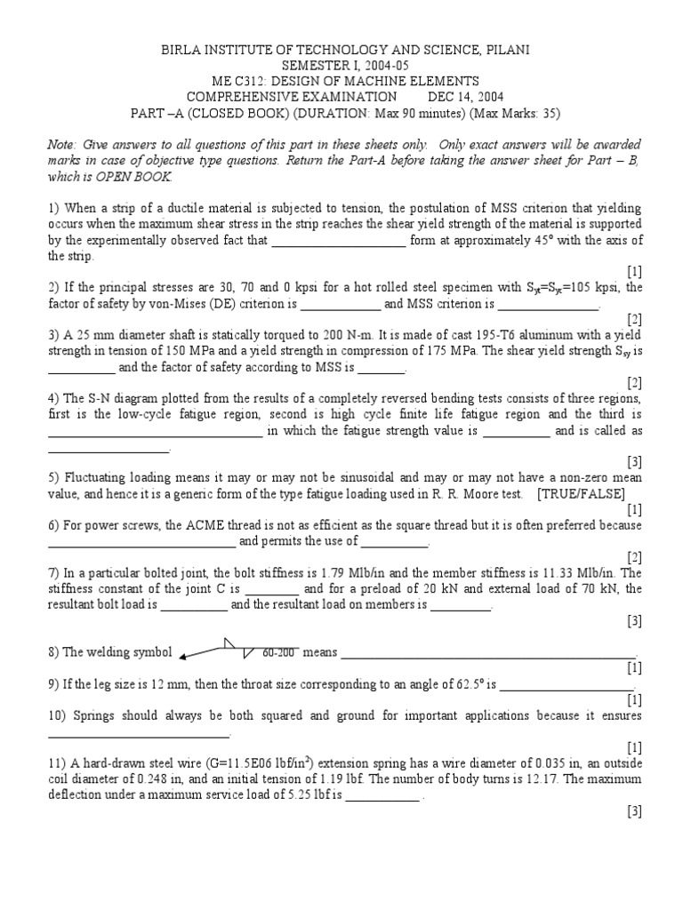 Marks in Case of Objective Type Questions. Return The Part-A Before ...