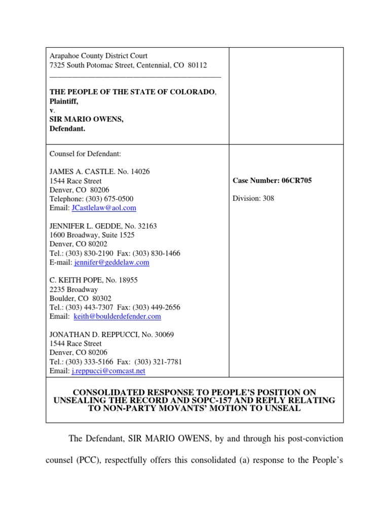 Consolidate Response to People's & Reply Motion to Unseal Redacted ...